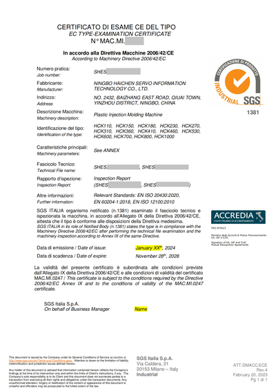 New CE EN standard for plastic injection molding machine - Haichen