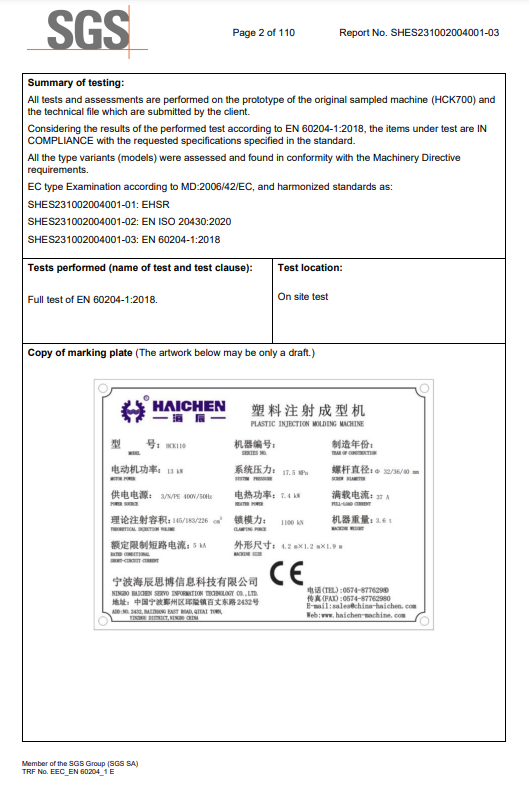 What is the ISO standards for injection Moulding machine - Haichen